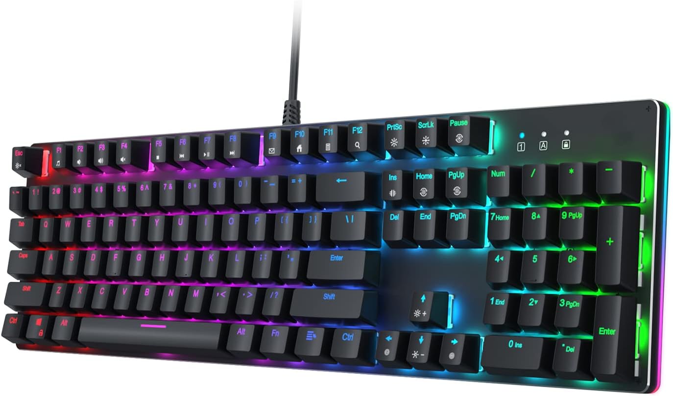 Amazon.com: Mechanical Gaming Keyboard RGB Backlit 104 Keys QWERTY US ...