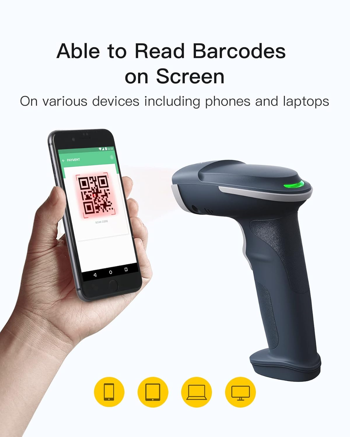 Inateck 2D 1D QR Wireless Barcode Scanner, Bluetooth 5.0, with Smart ...