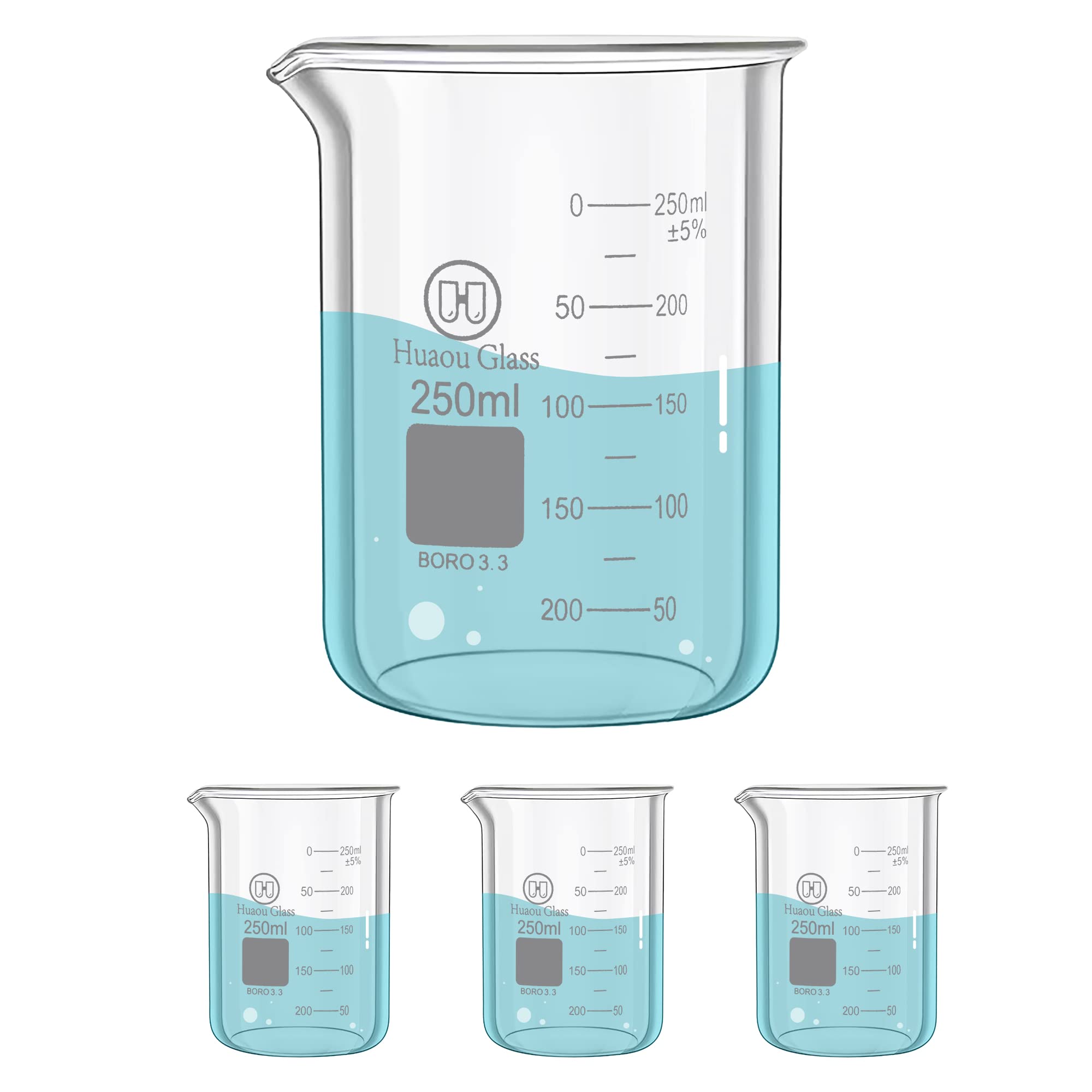 Snapklik.com : 250ml Glass Beaker Set 3Psc Low Form 3.3 Borosilicate Glass Graduated Measuring ...