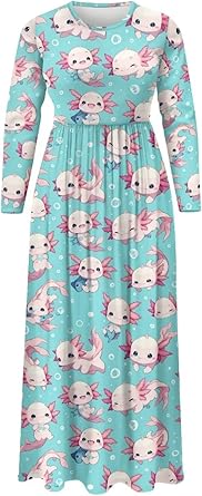 WELLFLYHOM Womens Maxi Dress Long Sleeve Shirt Dresses Fall Outfits S-4XL A Line Swing Dresses ...