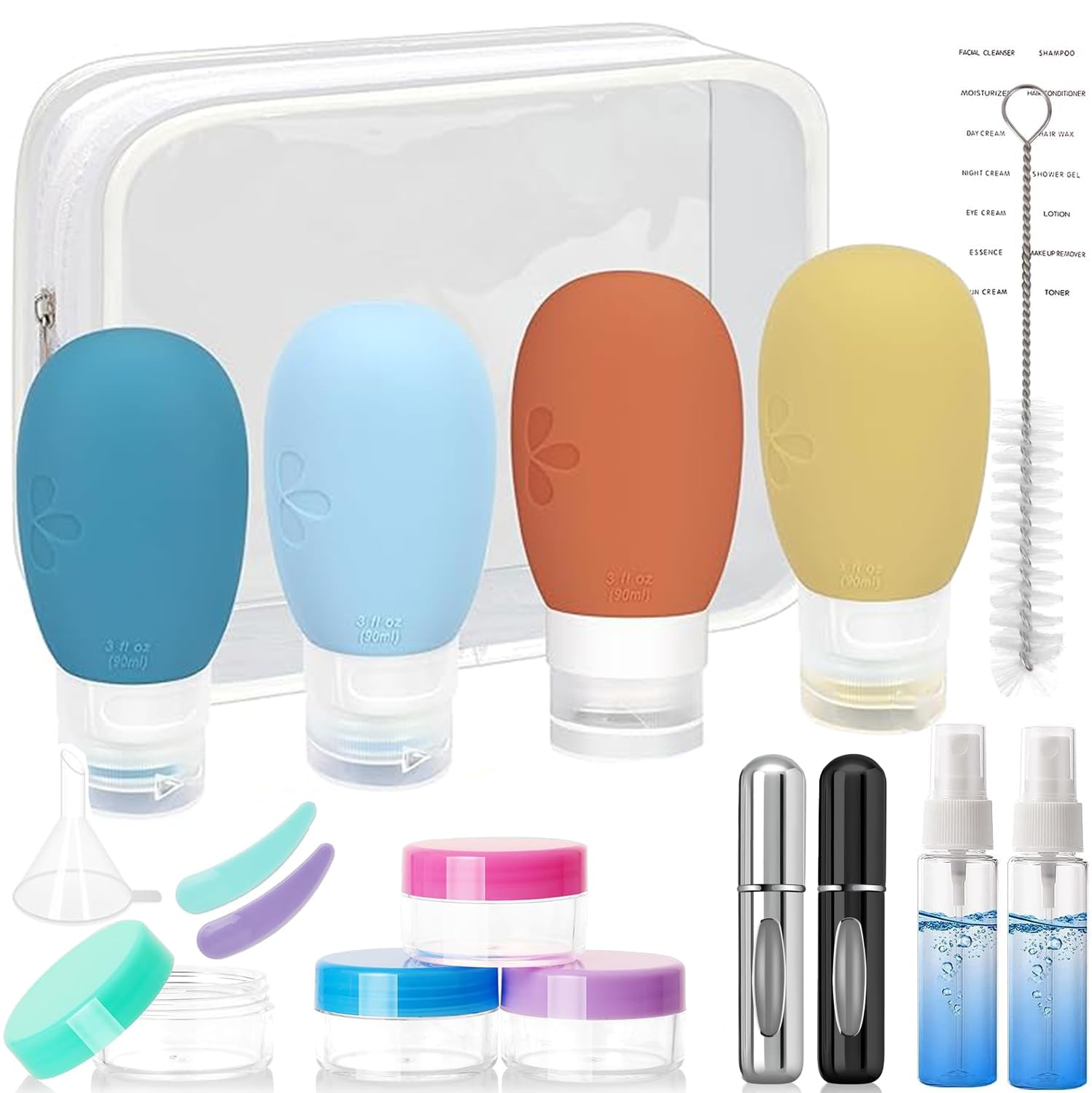 Juego de 18 Botellas De Viaje De Silicona, botellas a prueba de fugas de 3 onzas/90 ml con ...