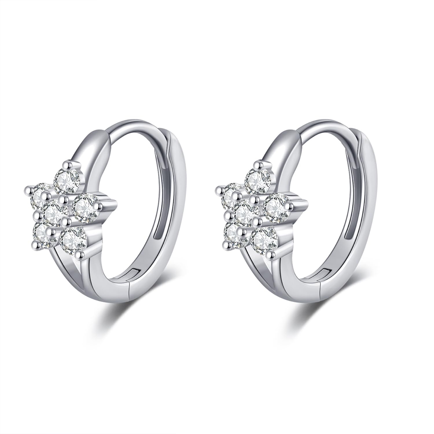 Amazon.com: Reffeer Solid 925 Sterling Silver CZ Flower Hoop Earrings ...