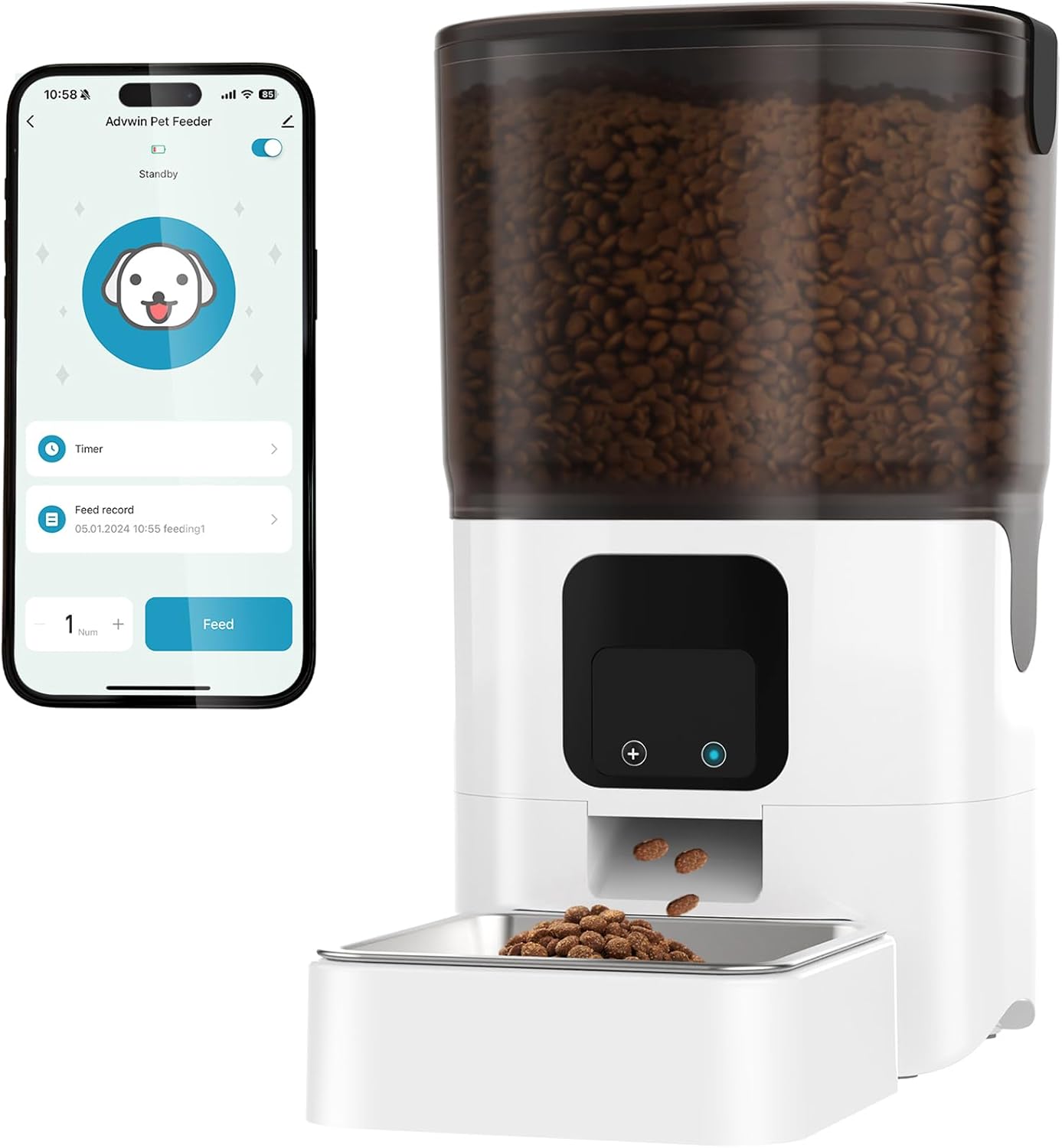 ADVWIN Automatic Cat Feeders WiFi, Cat/Dog Food Dispenser with App Control for Feeding, Smart ...