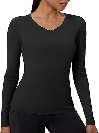 Amazon.com: OVIYEGAIN V Neck Compression Shirt Women Long Sleeve Cool ...