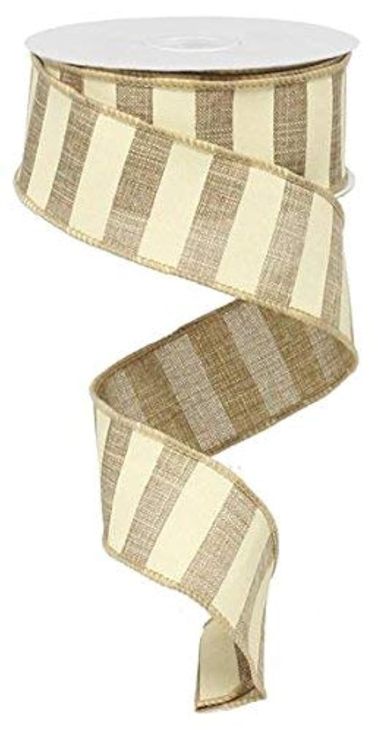 Amazon.com: Wide Stripe Wired Edge Ribbon (1.5", Beige Ivory) - 10 ...