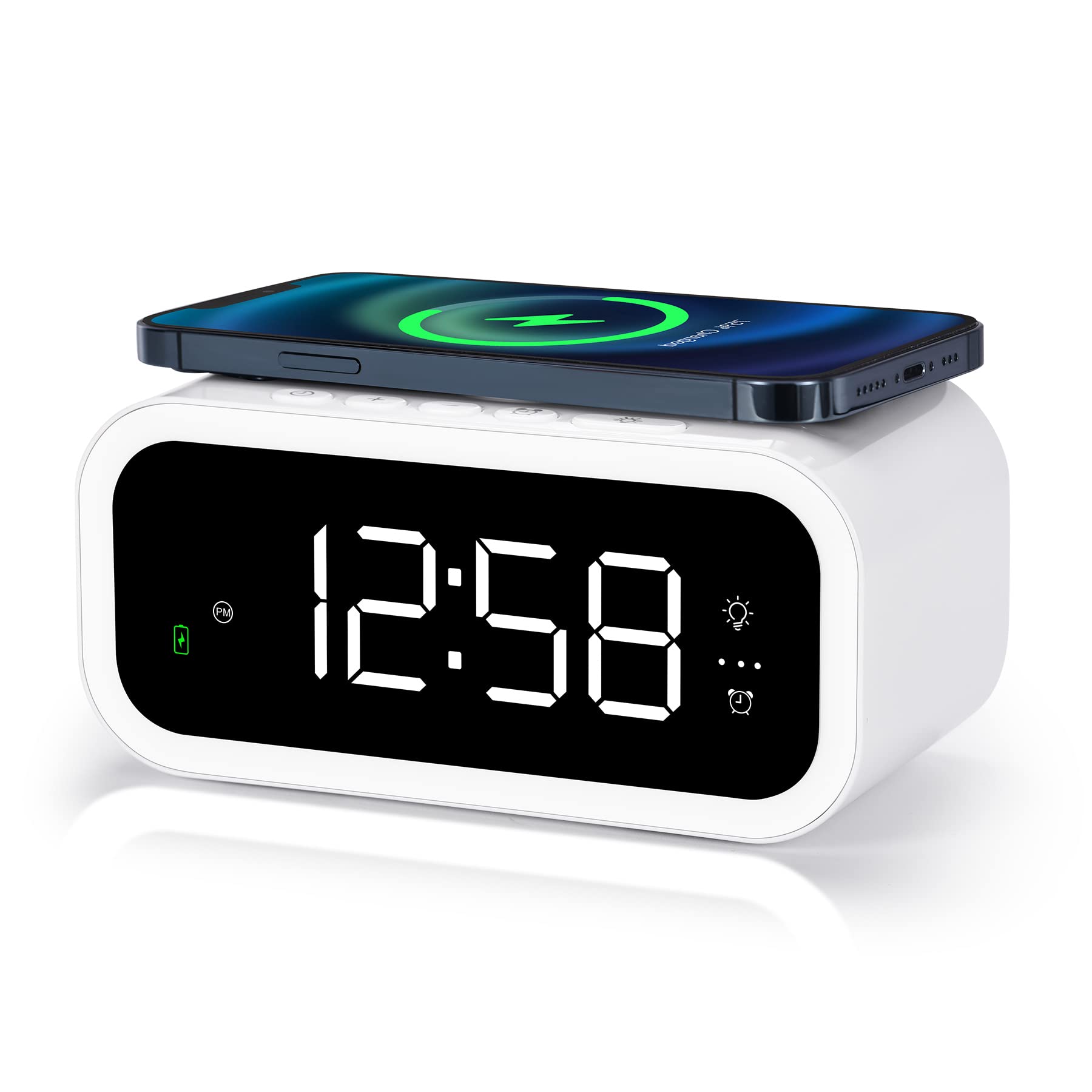 USB Alarm Clock with Wireless Charging Light 15W Max No Adapter Alarm ...