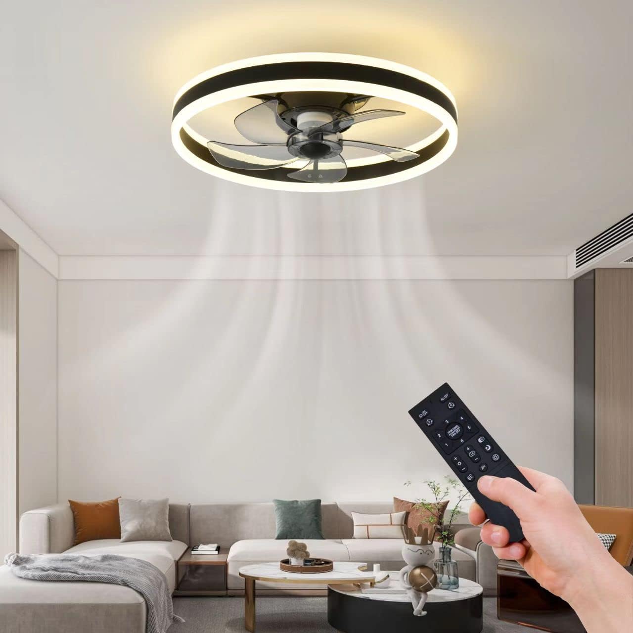 Ceiling Fan with Lights and Remote 6 Gears Wind Speeds Black Modern ...