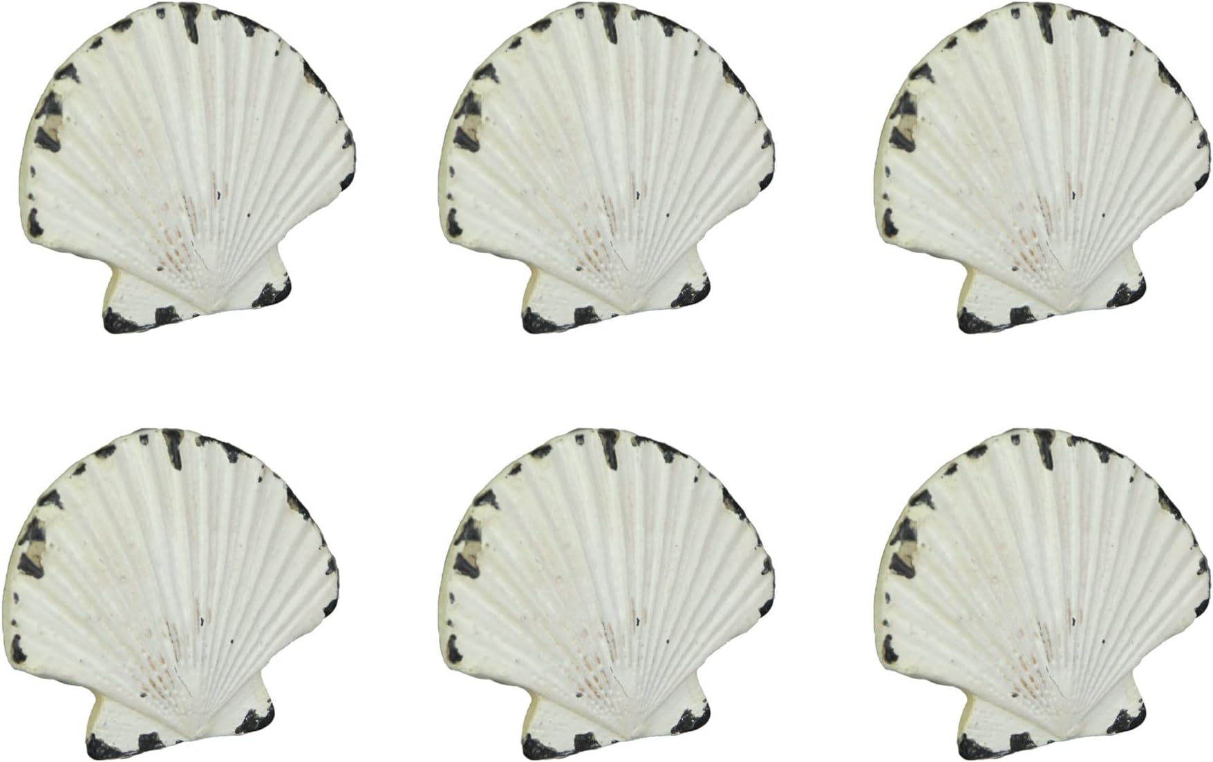 Set of 12 Distressed Finish Coastal White Cast Iron Scallop Shell ...