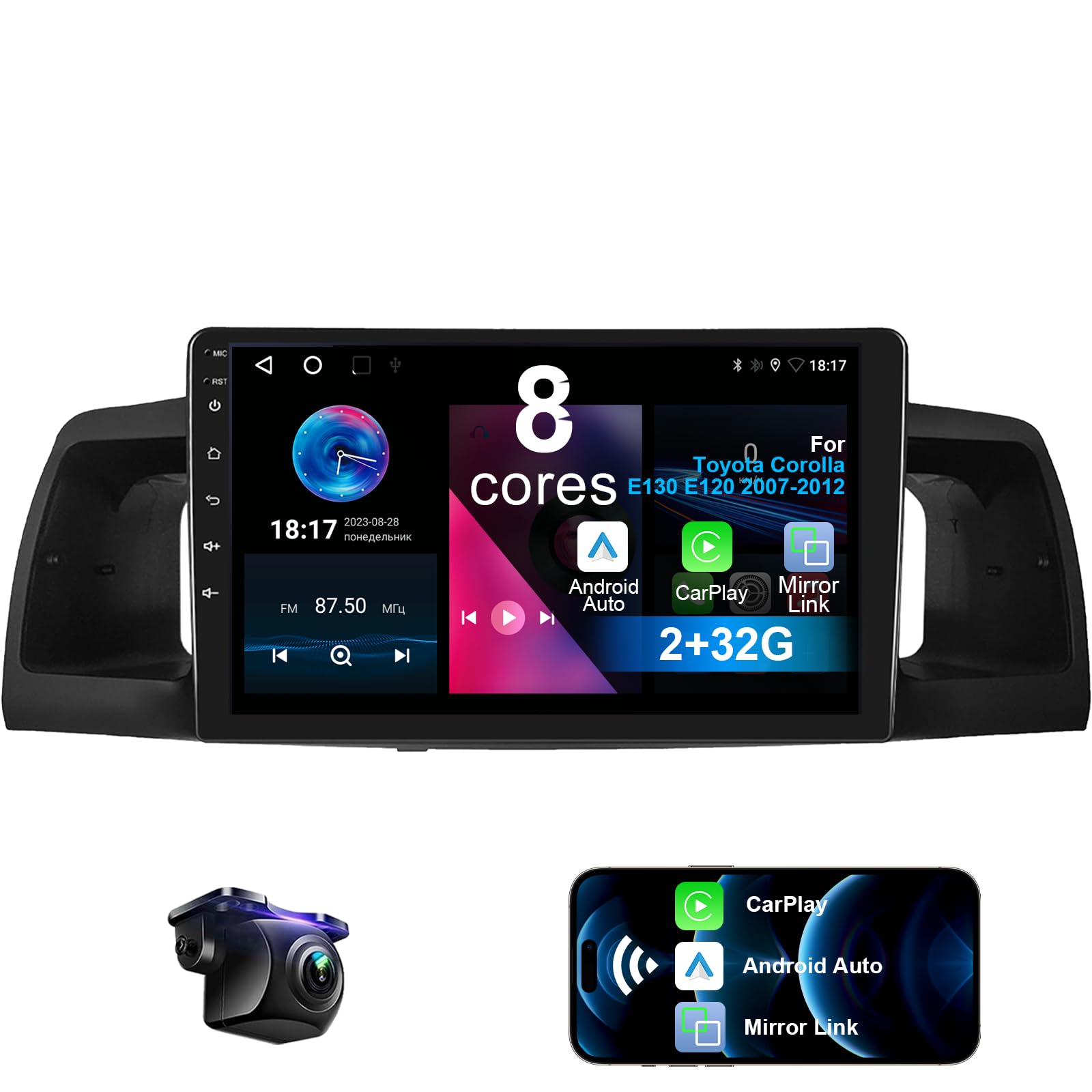 Amazon.com: Car Stereo for Toyota Corolla EX E130 E120 2007-2012 8 Core 2+32G Radio with ...