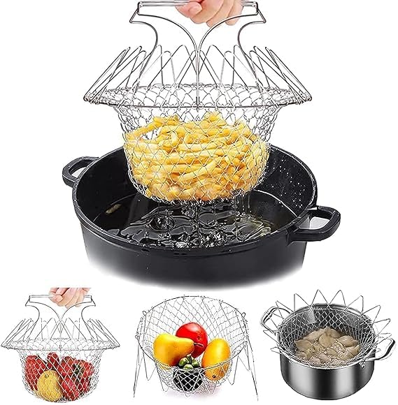 Chigssmile 2 In 1 Fruit Basket Stainless Steel Chips Fryer Fold-Able ...