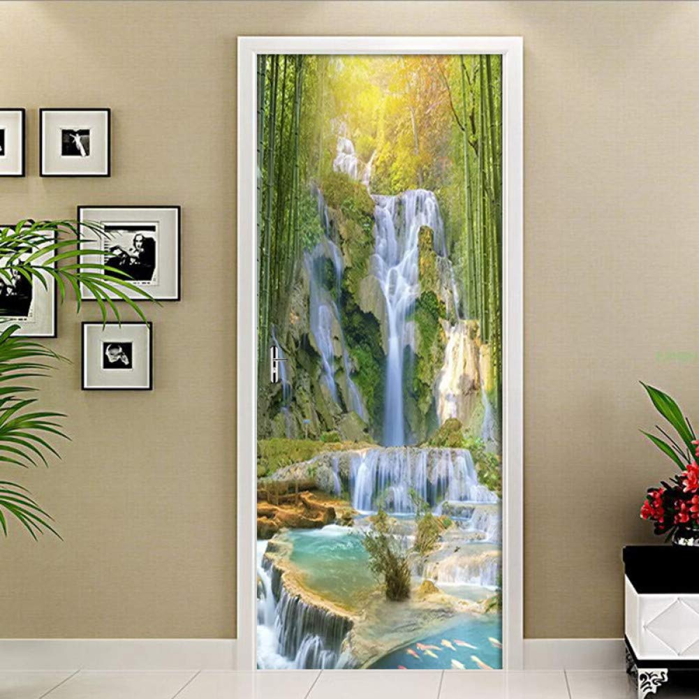 Buy NSDX Door Mural DIY New Forest Waterfall Water Park Door Stickers ...