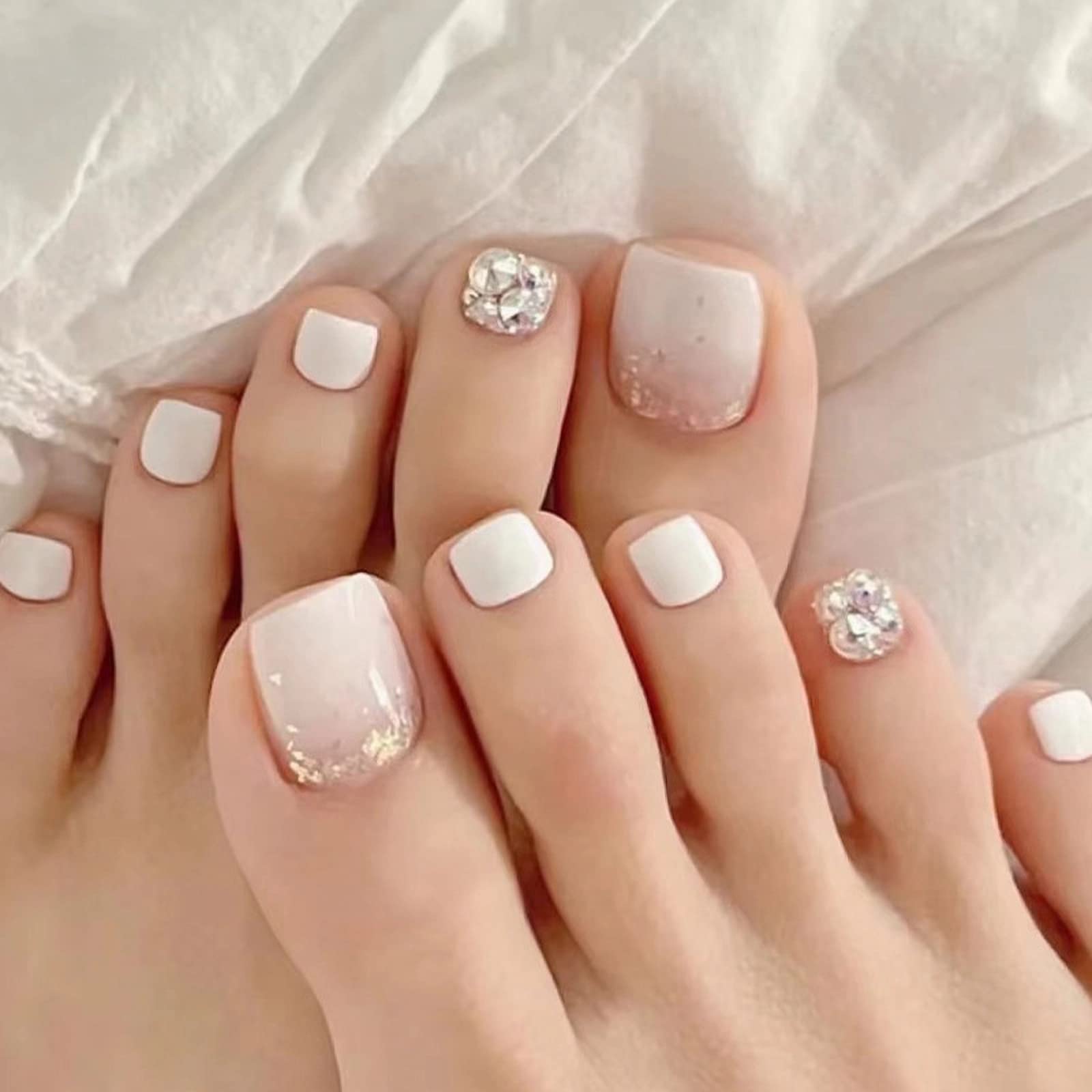 Amazon.com: MISUD Press on Toenails White Gel Fake Toenails Glossy Glue ...