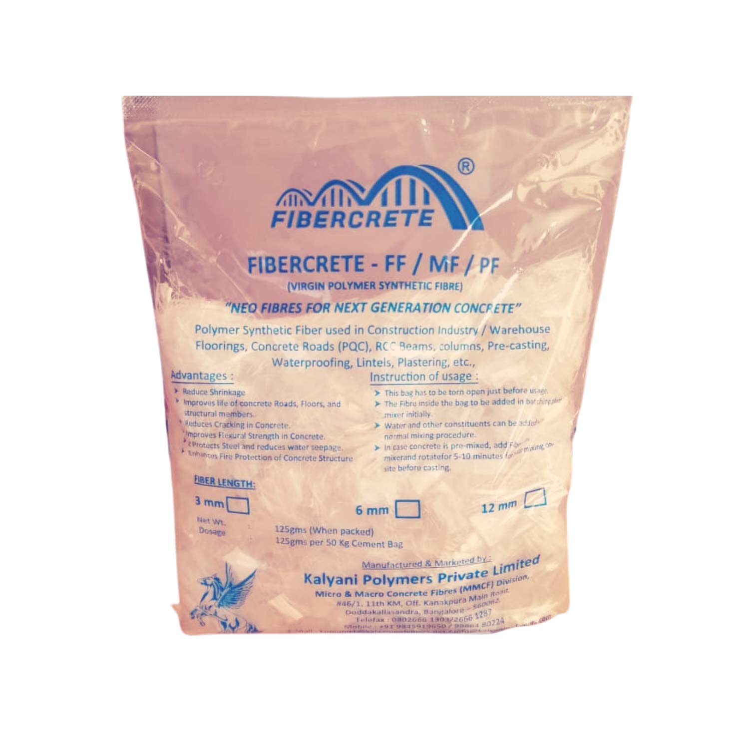 FIBERCRETE Plastering Fiber - 6mm, 125Gms per pack, Set of 10Packs. BIS ...