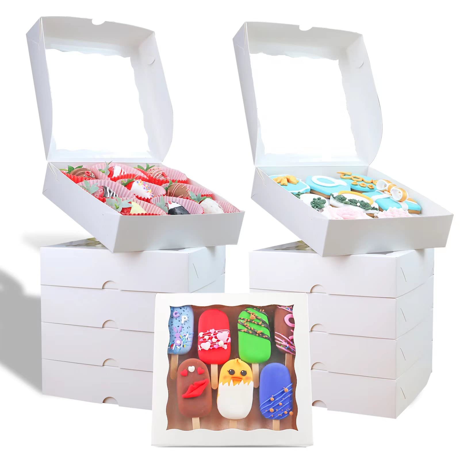 RomanticBaking 30pcs 8x8x2 Inches Bakery Boxes with Window Pie Boxes ...