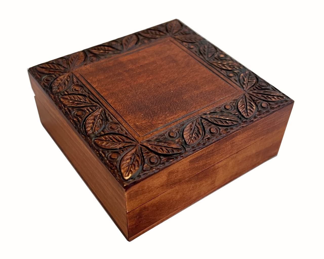 Amazon.com: Elegant Square Small Box with Leaf Handmade Wood ...