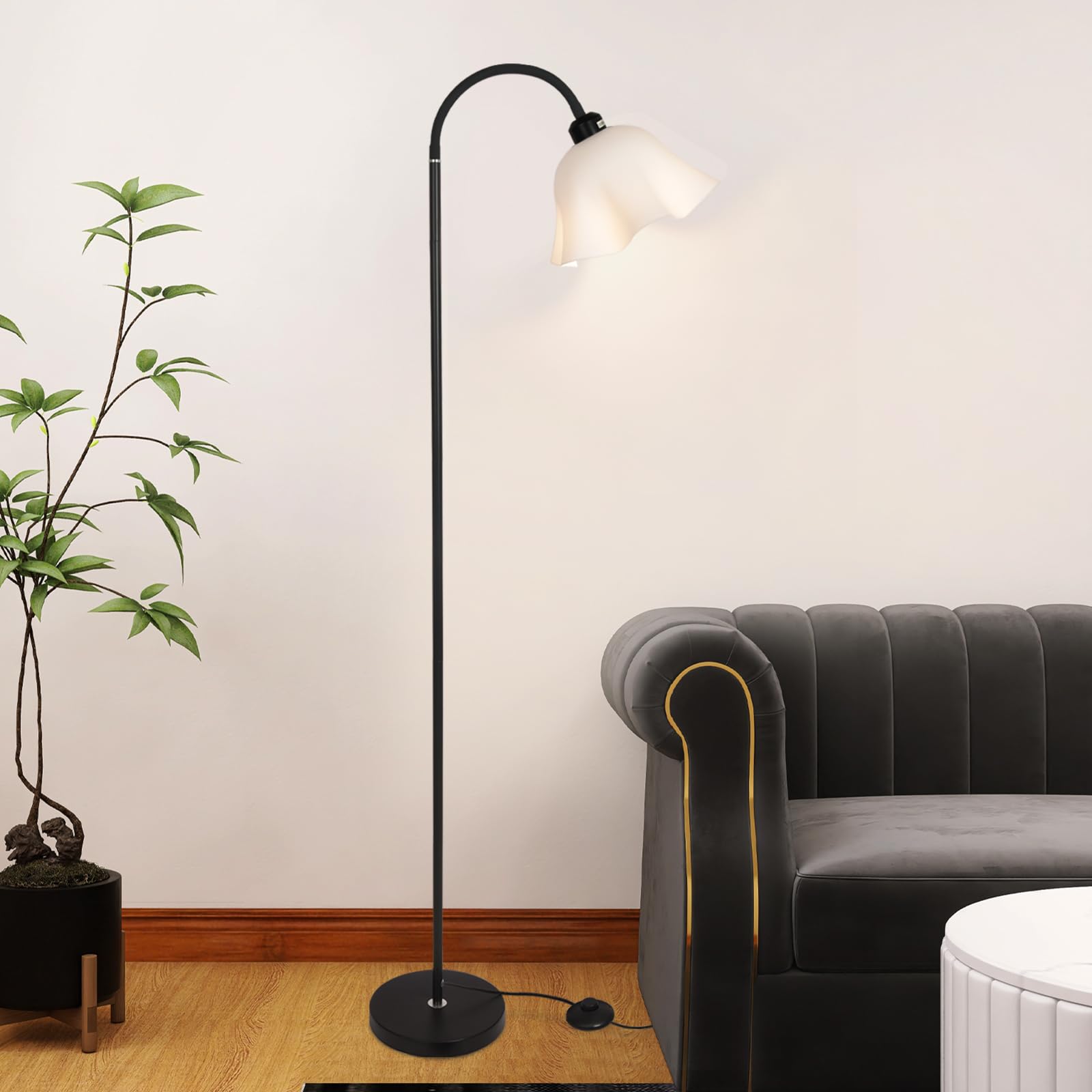 YxlyPoke Black Modern Floor Lamp - Living Room Floor Lamp with White ...