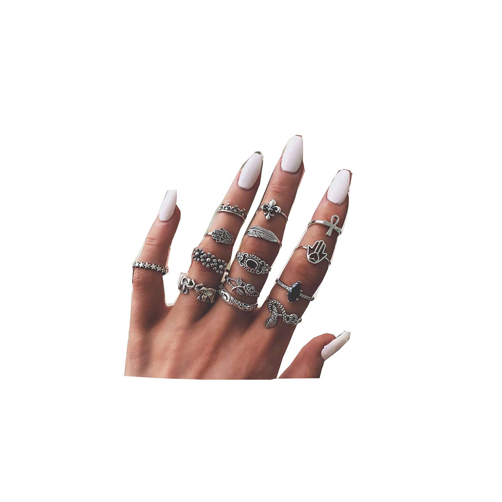 Yheakne Boho Vintage Rings Set Silver Moonstone Knuckle Rings Stackable ...