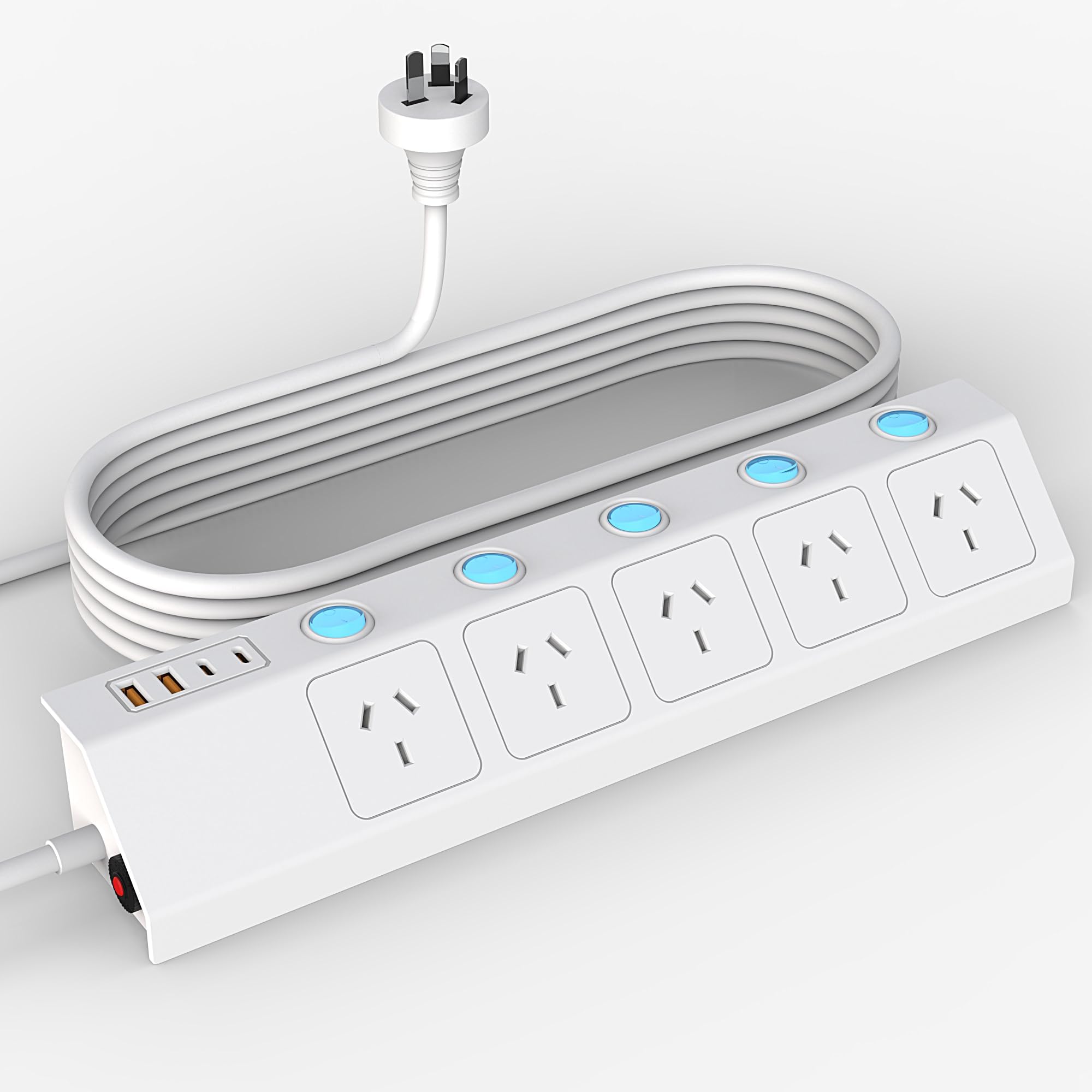 HITRENDS Power Strip with 5 AC Outlets, 1.5M Cable 2 USB A and 2 USB C ...