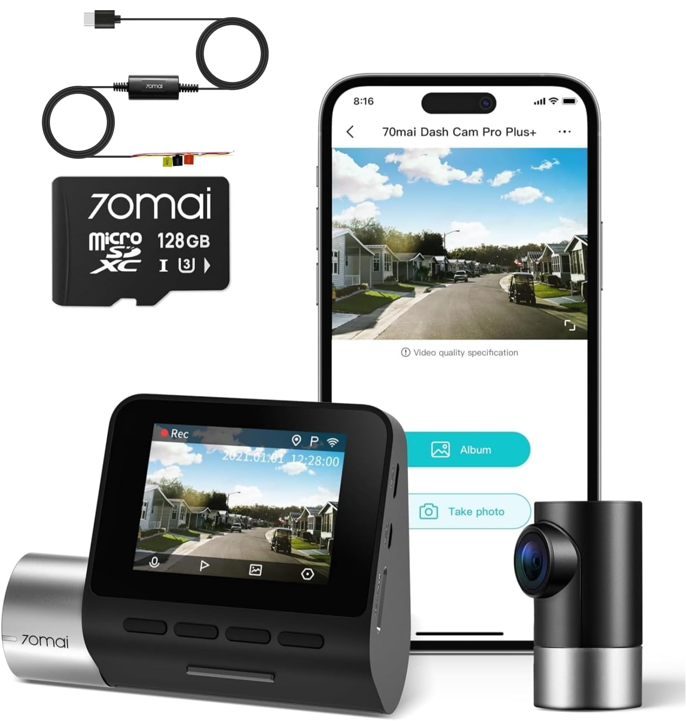 Amazon.com: 【70mai Dash Cam Front and Rear A500S + 128GB+ Hardwire Kit ...