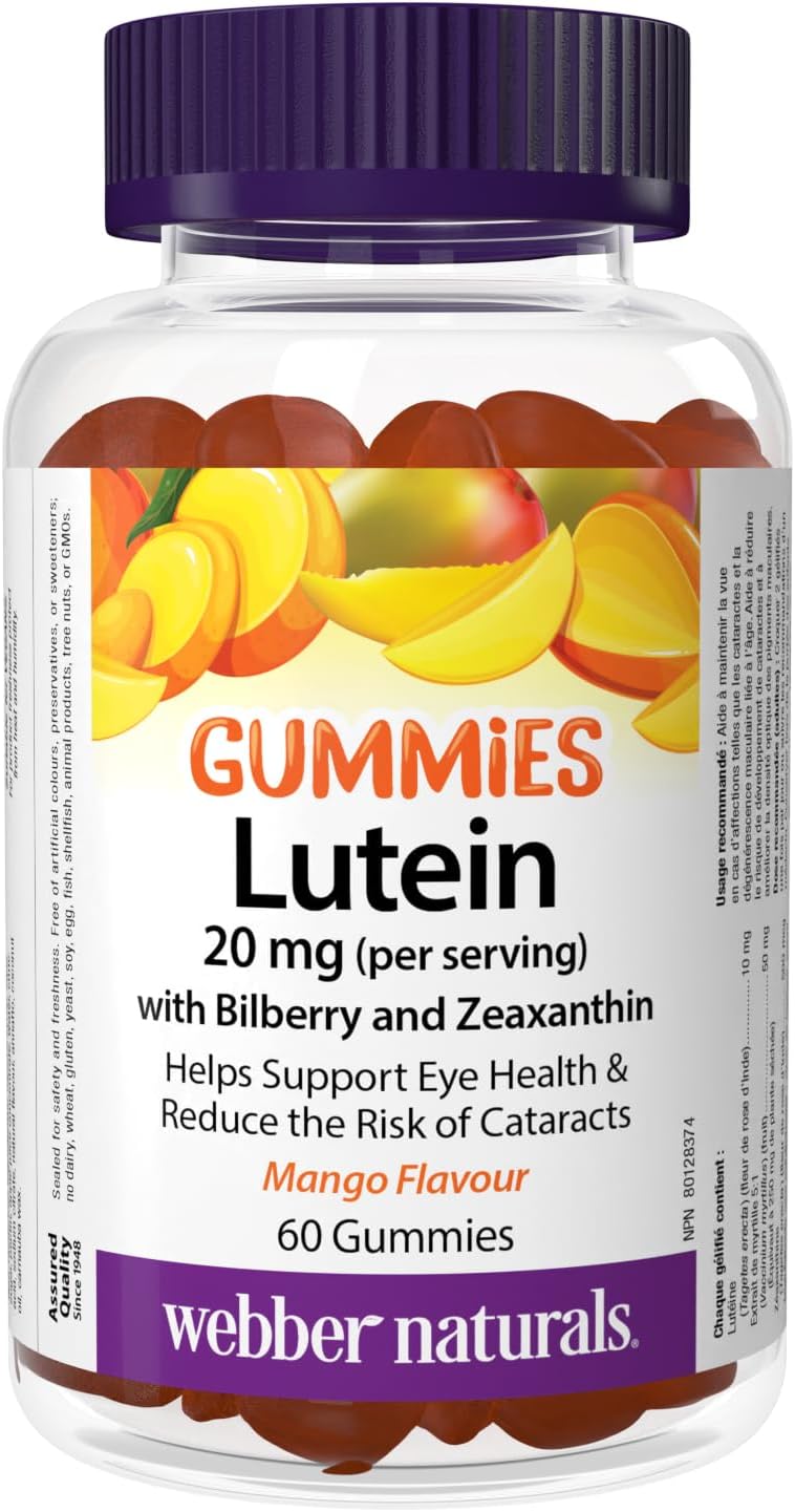 Webber Naturals Lutein 20 mg with Zeaxanthin Gummy, 60 Mango Flavoured ...
