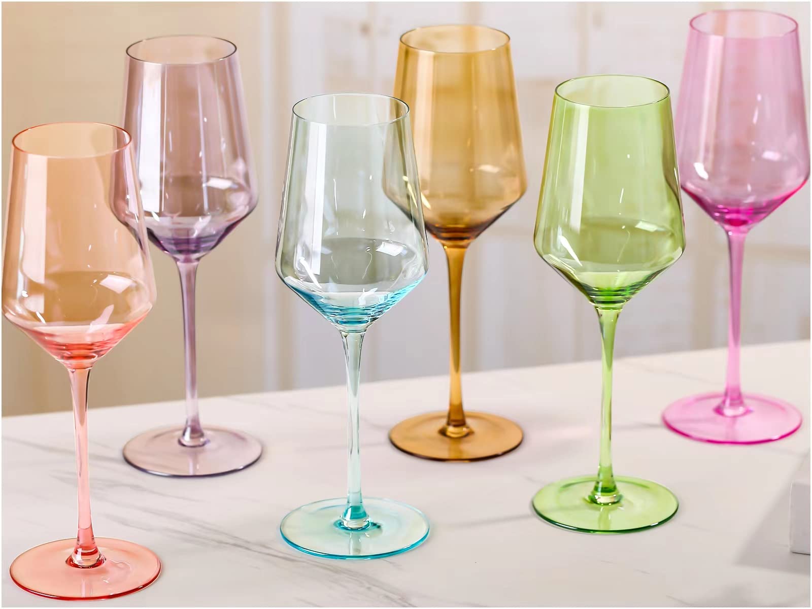 Physkoa Colored Wine Glasses Set of 6-14ounce Stemmed Multi-Color ...