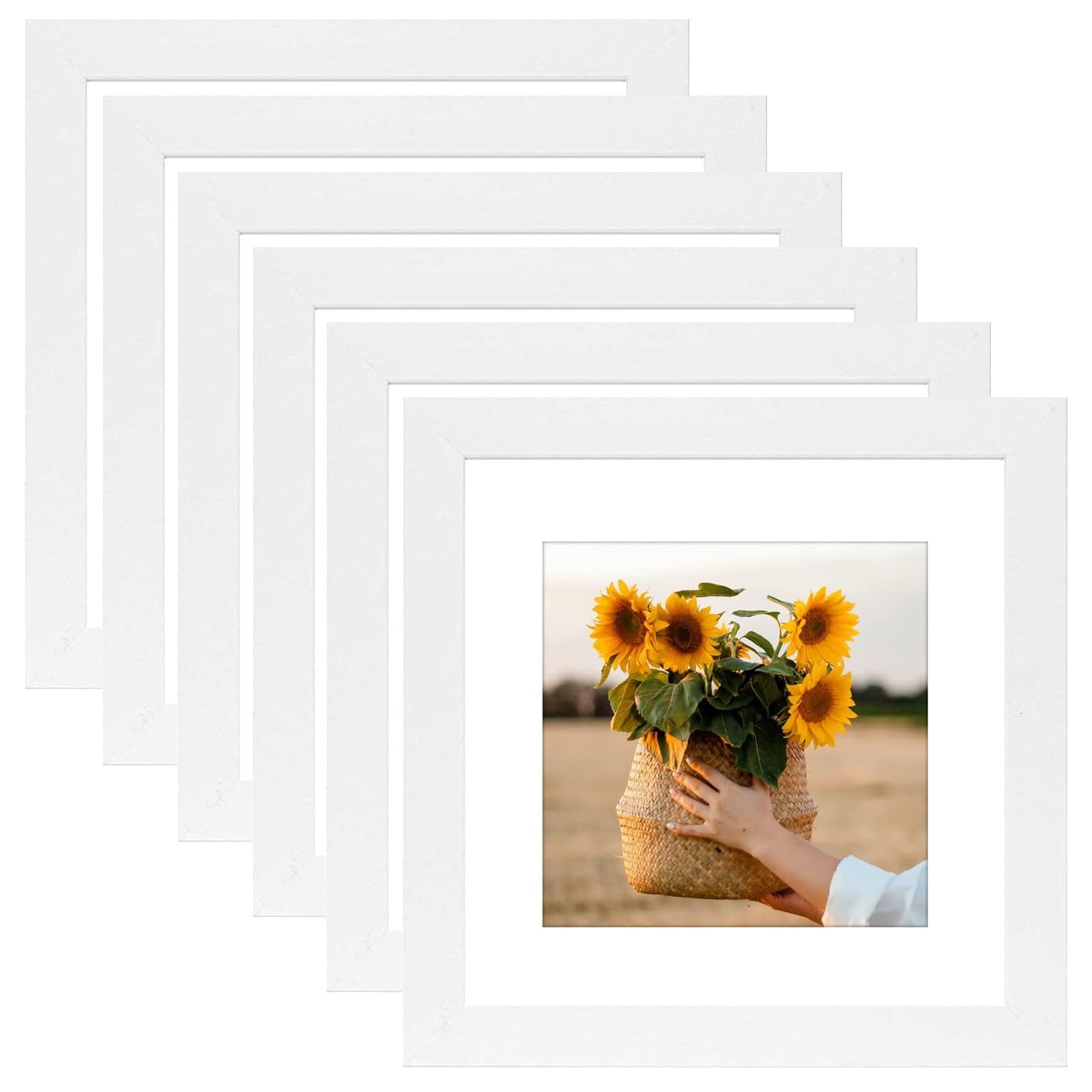 Amazon.com - VMUZEDER 8x8 Picture Frame Rustic White Wood Set of 6 ...