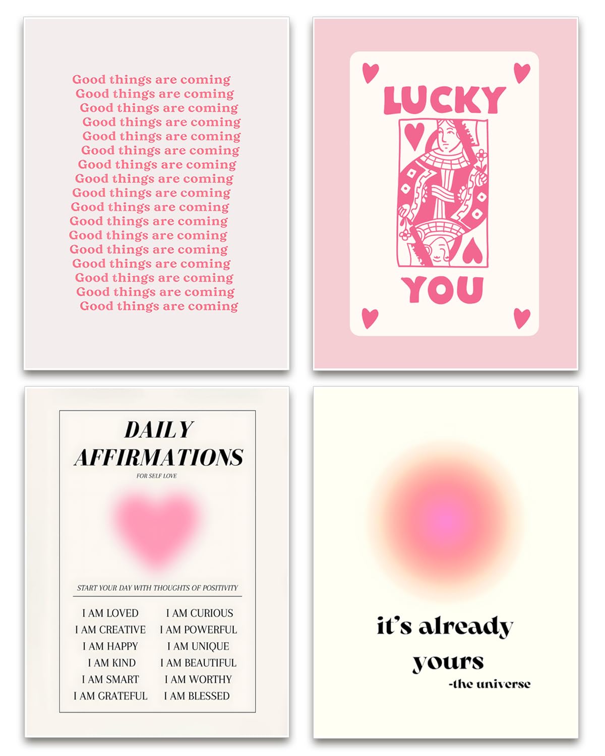 Amazon.com: Hwetui Preppy Pink Aura posters Daily Affirmations Wall Art ...