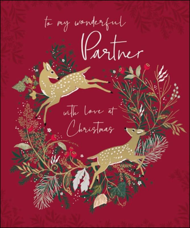 Woodmansterne Wonderful Partner Christmas Card - Festive Deer and ...