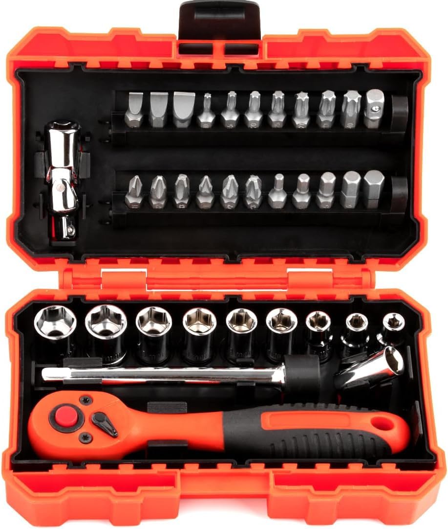 FOURROBBER Ratchet Socket Set,35 Pieces Socket Wrench Set,72-Teeth 1/4 ...
