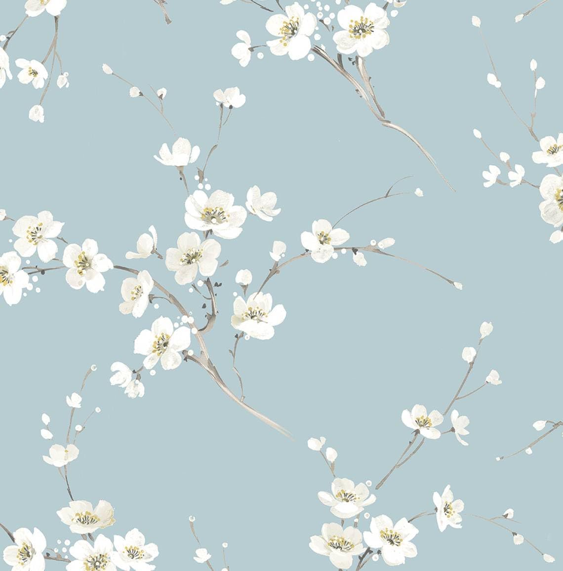 NextWall Blossoming Branches Floral Prepasted Wallpaper (Sky Blue ...