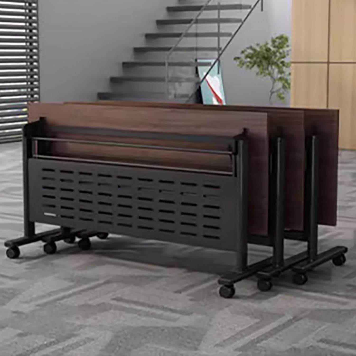 Mobile Folding Conference Table with Lockable Wheels, Flip-Top Design ...