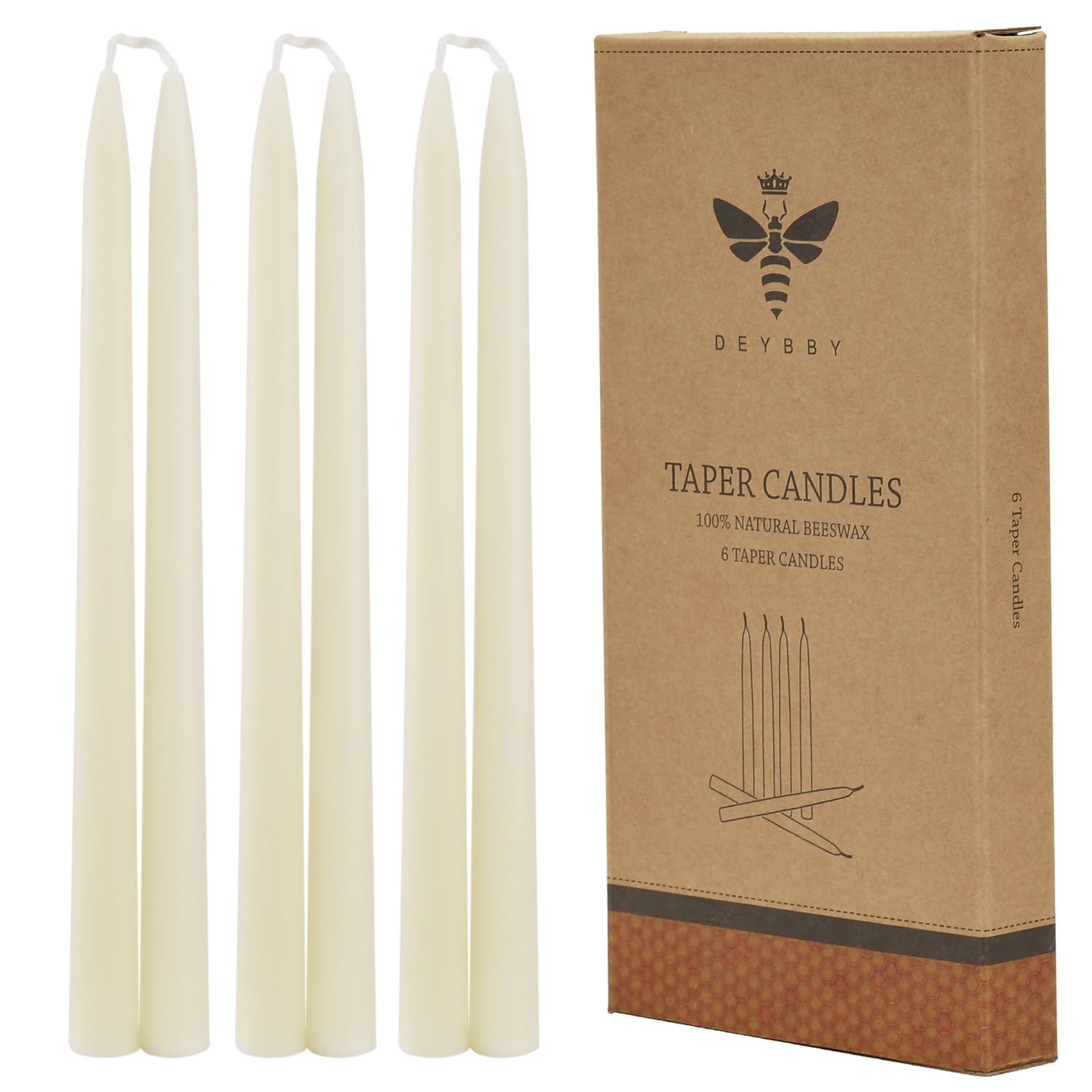 Amazon.com: Natural White Beeswax Taper Candles, DEYBBY Smokeless and ...