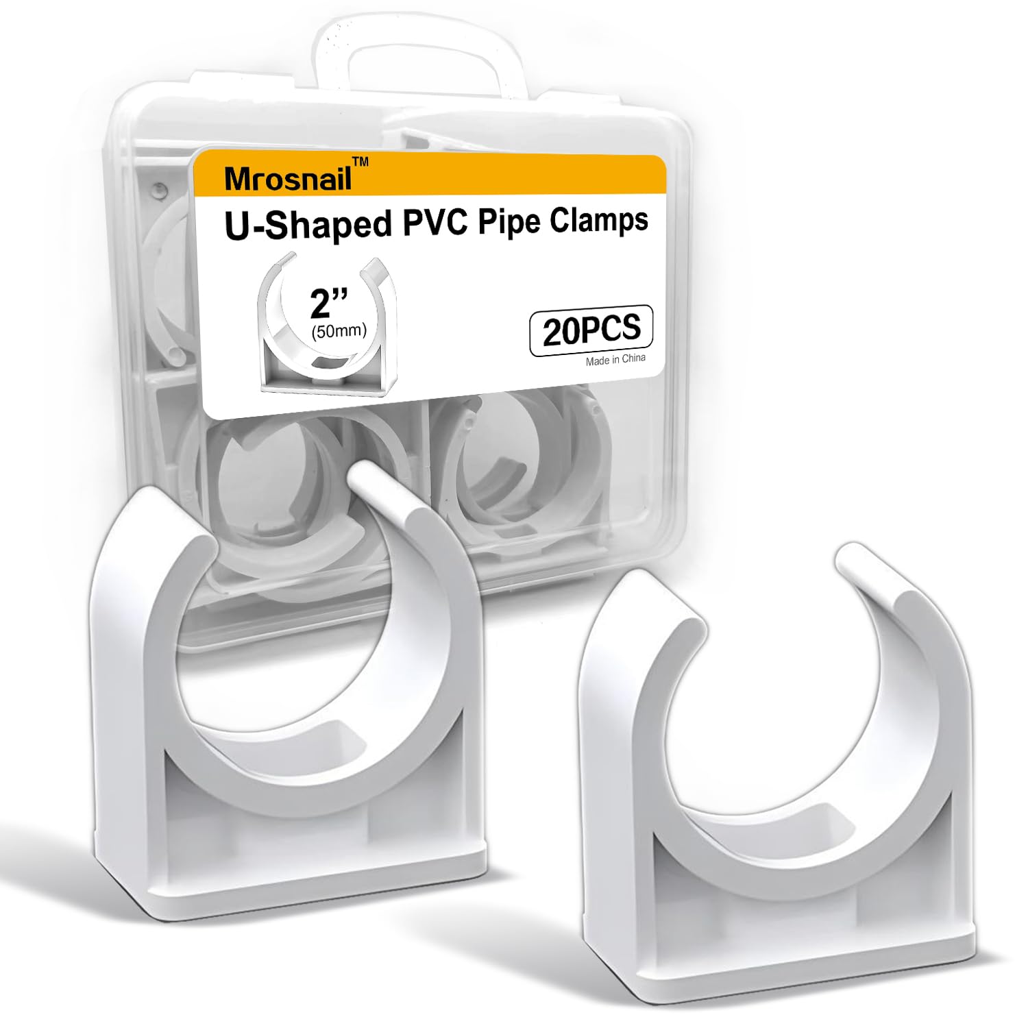 Mrosnail 20 Pcs U-Shaped PVC Pipe Clamps, 50mm White Clips for 2" Water ...