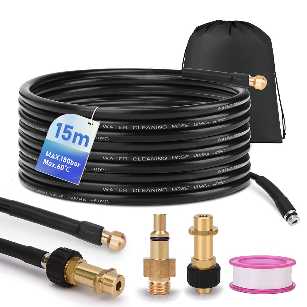 15M/50FT Pressure Washer Drain Pipe Cleaning Hose Cleaning Kit with 2 ...