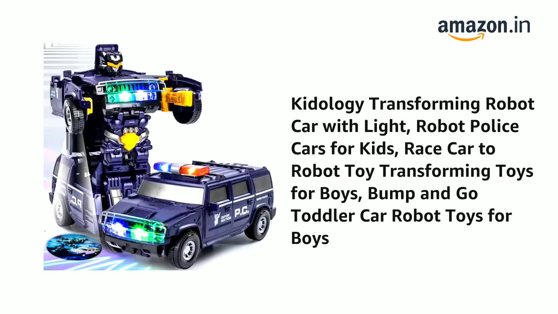 Watch Kidology Transforming Robot Car with Light, Robot Police Cars for ...