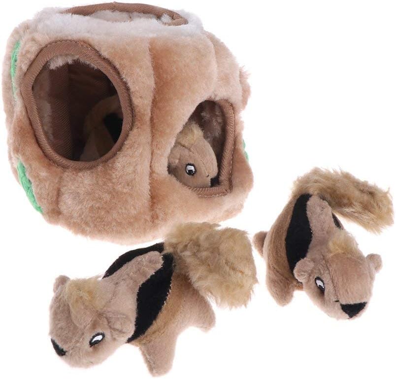 Laifug Hidden Squirrel Plush Dog Toy， Interactive Squeaky Dog Toy Hide ...