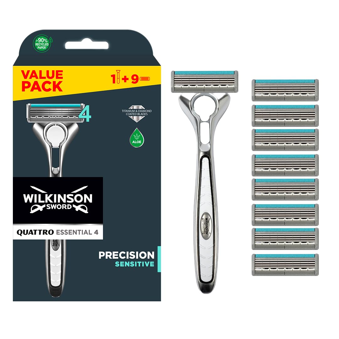 Wilkinson Sword Quattro Titanium Men's Razor for Sensitive Comfort ...