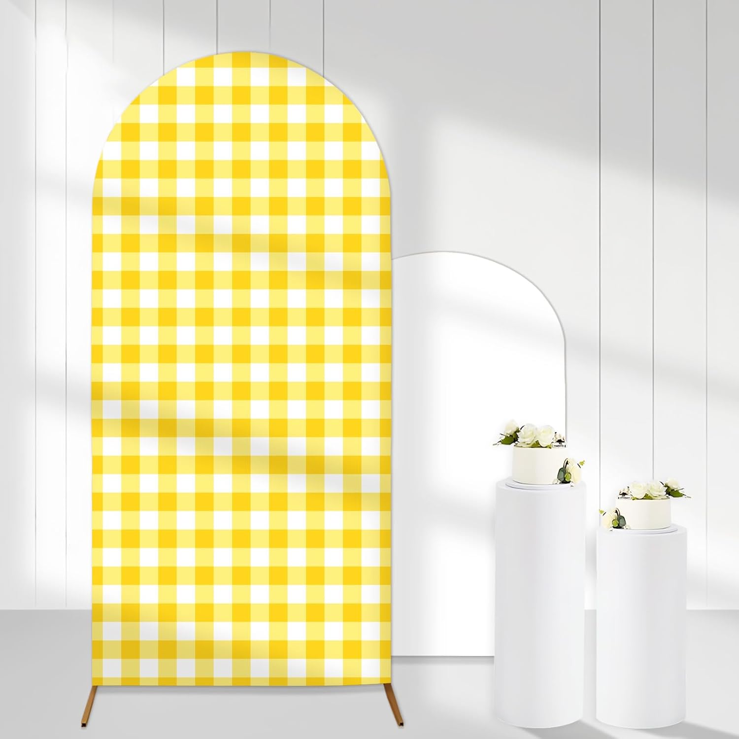 Amazon.com : Cheerupp Yellow Gingham Arch Backdrop Covers, 6 Ft Yellow ...