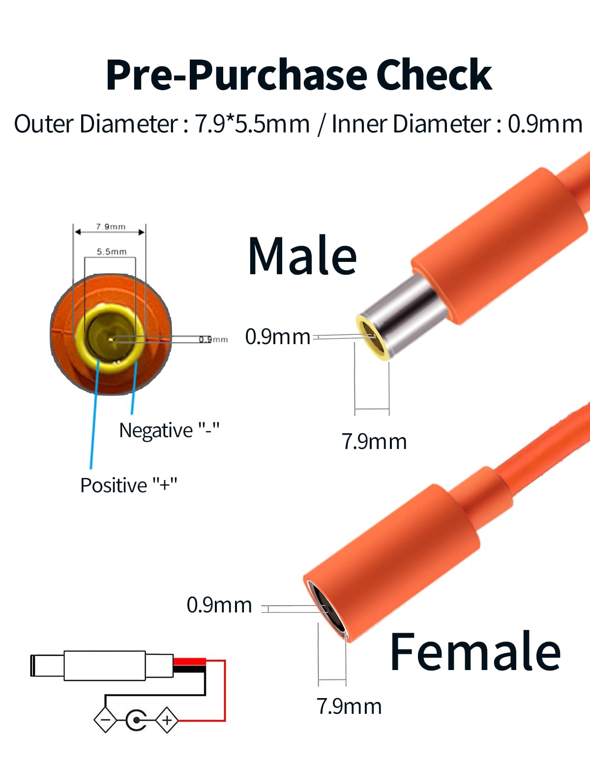 Snapklik.com : DC7909 8mm Power Pigtails Cable - 12V 16AWG, 1M 3.3FT ...