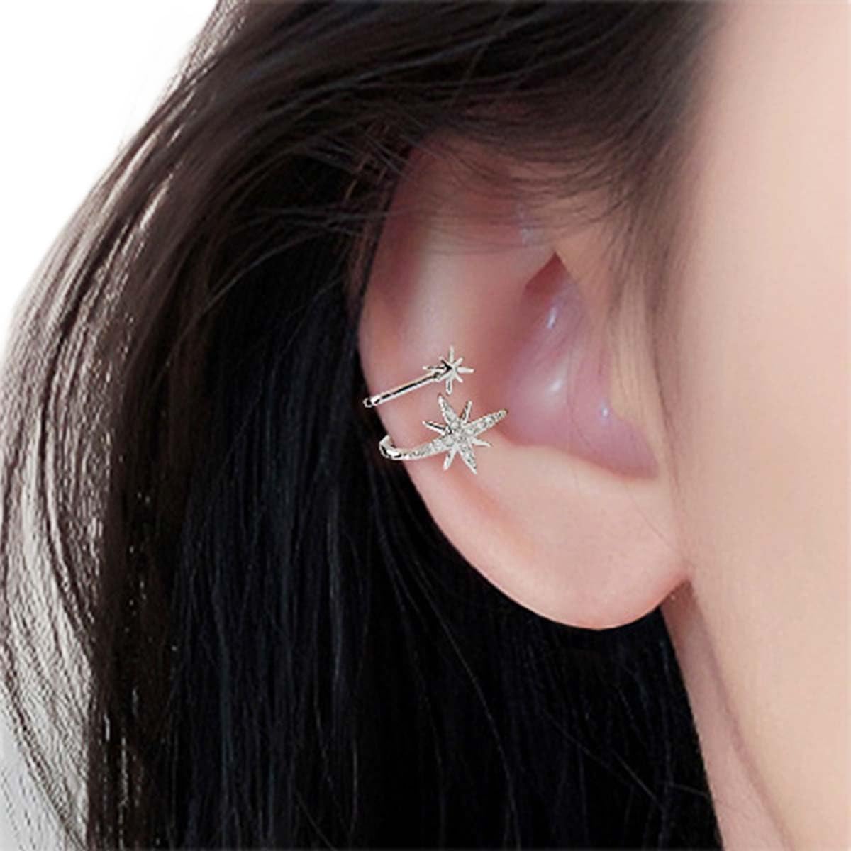 Amazon.com: WZNBBOY 925 Sterling Silver Starburst Ear Cuff Earrings ...