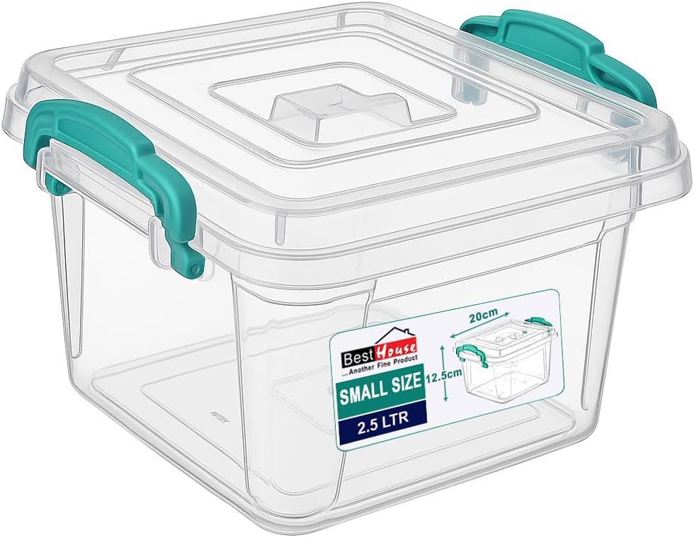 Best House | Small Plastic Storage Box with Clips & Lids | Size: 2.5L ...