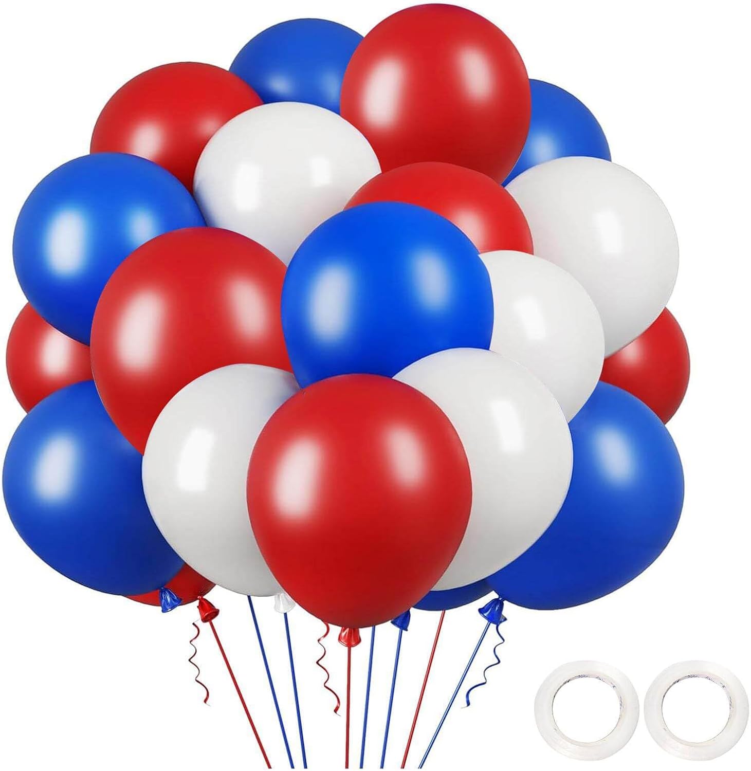 Amazon.com: LOJAYUVE Red White and Blue Balloons with Ribbons, 45 Pack ...