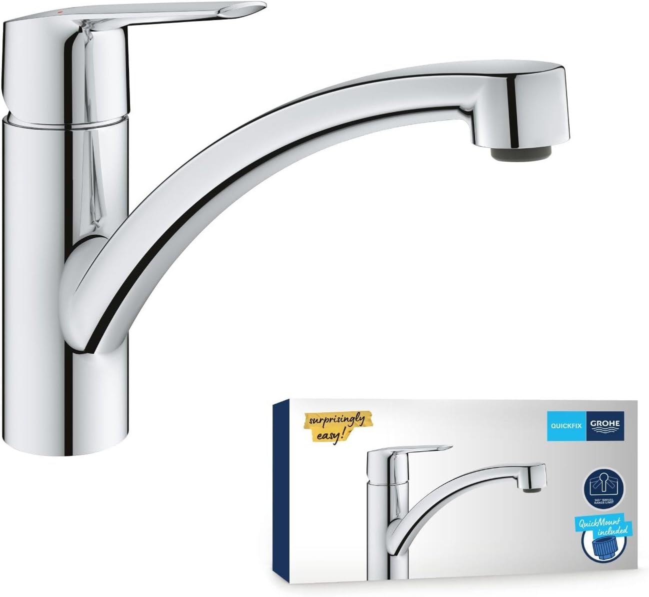 GROHE QUICKFIX Start - Kitchen Sink Mixer Tap (Low Spout with 140° Swivel Area, 35 mm Ceramic ...