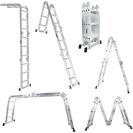 LUISLADDERS Folding Ladder Multi-Purpose Aluminium Extension 7 in 1 ...