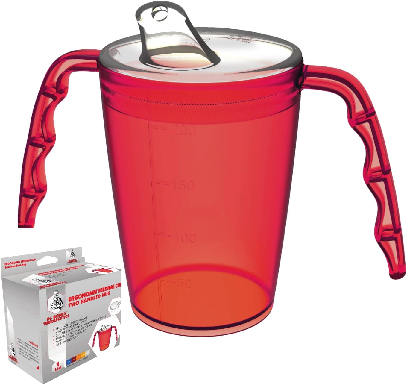 Two handled adult drinking cup 220 ml Red with spouted lid small ...