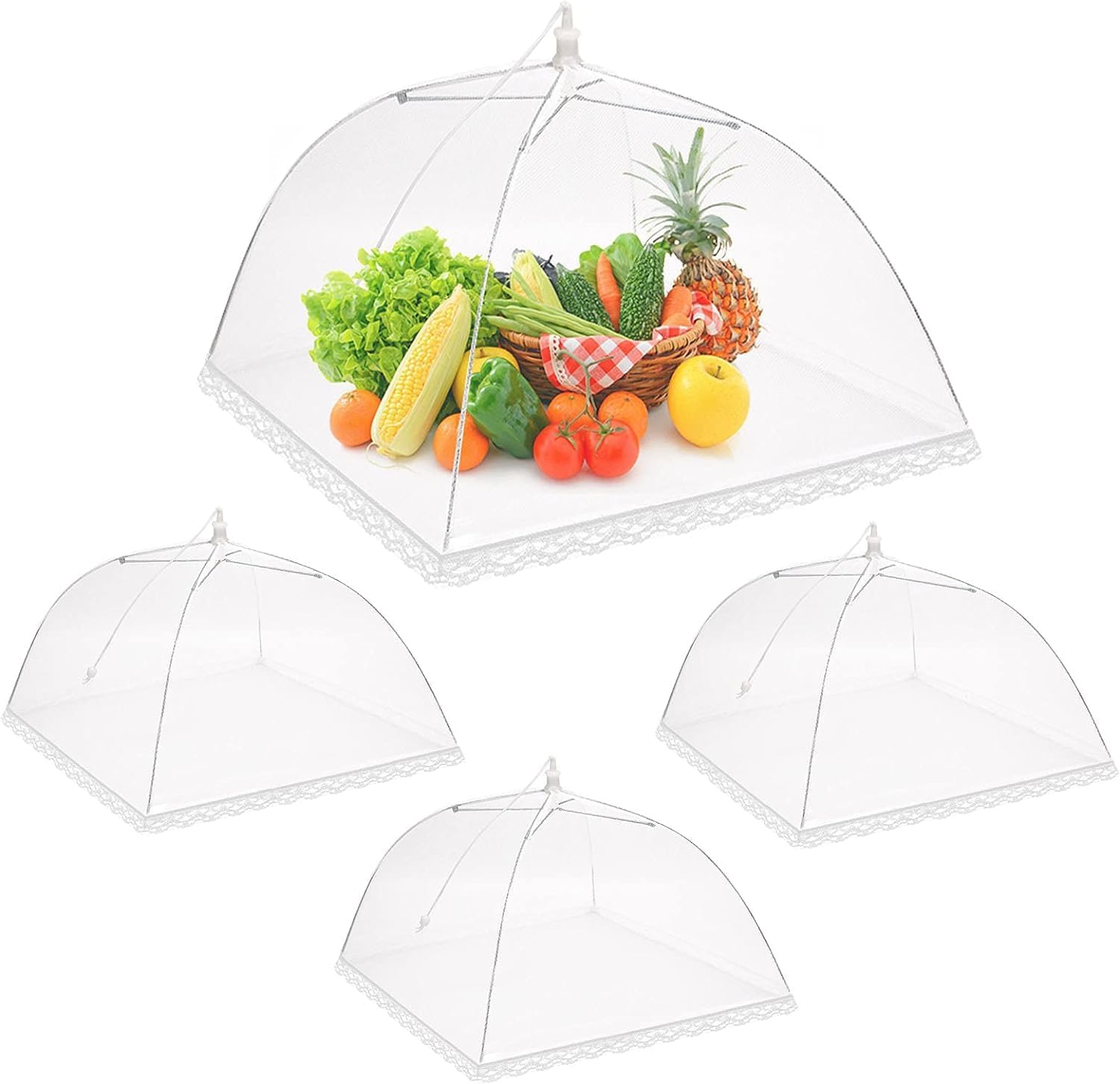 Pop-Up Mesh Food Covers Mesh 4 Pack Reusable Collapsible White Umbrella ...