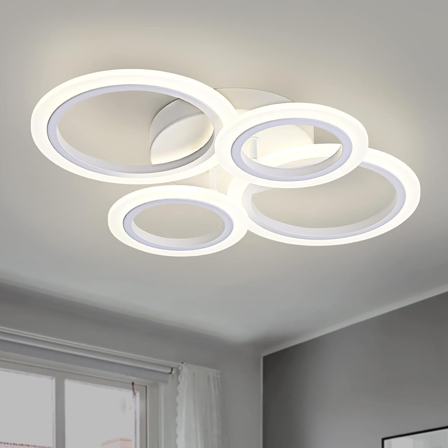 Vloitgol Modern LED Ceiling Light Fixture, 4 Rings Dimmable Flush Mount ...