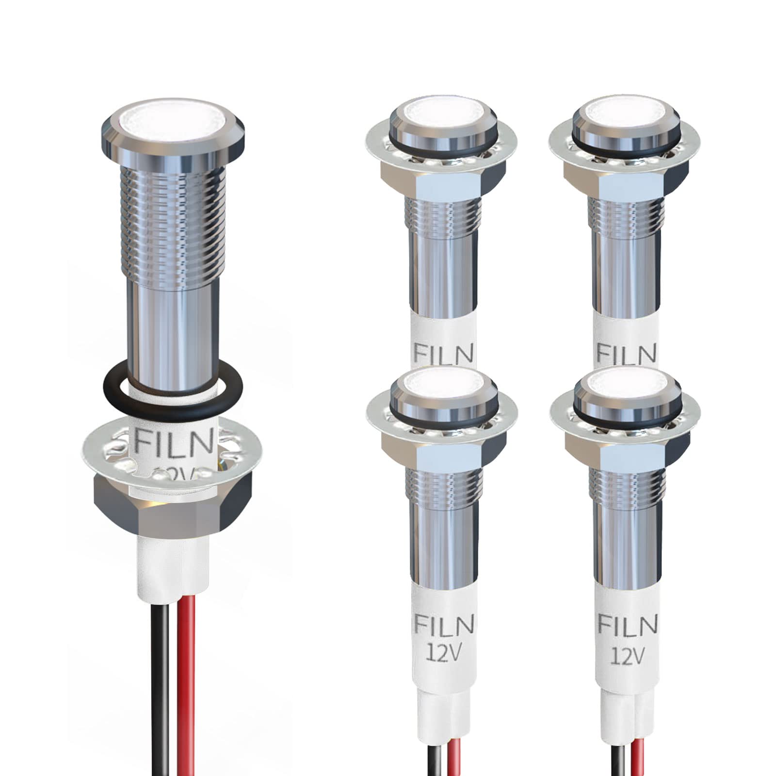 FILN 5 PCS 6MM(1/4‘’) 12V LED Indicator Light Mini Metal Waterproof ...