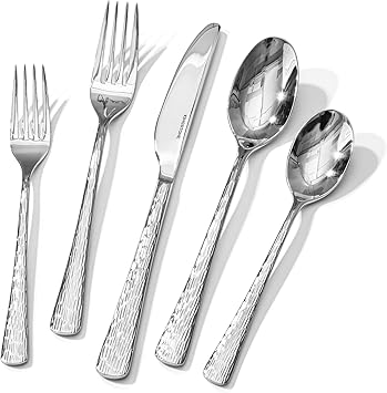 Amazon.com | KINGSTONE Hammered Silverware Set, Flatware Set, 18/10 ...