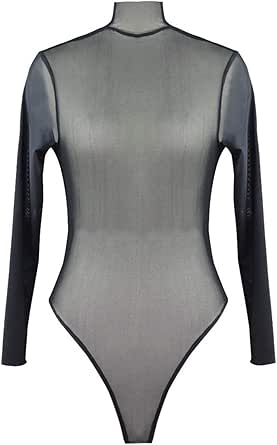 Amazon.com: Active Women Bodysuit See Through Mesh Body Jumpsuit ...